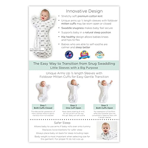 Amazing Baby Transitional Swaddle Sack with Arms Up Half-Length Sleeves and Mitten Cuffs, Tiny Bear, Sterling, Medium, 3-6 Months, Medium (14-21 Pound)