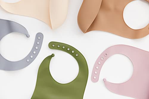 Solid Silicone Baby Bib, Baby and Toddler, Adjustable, Waterproof, Soft, Gray Blue