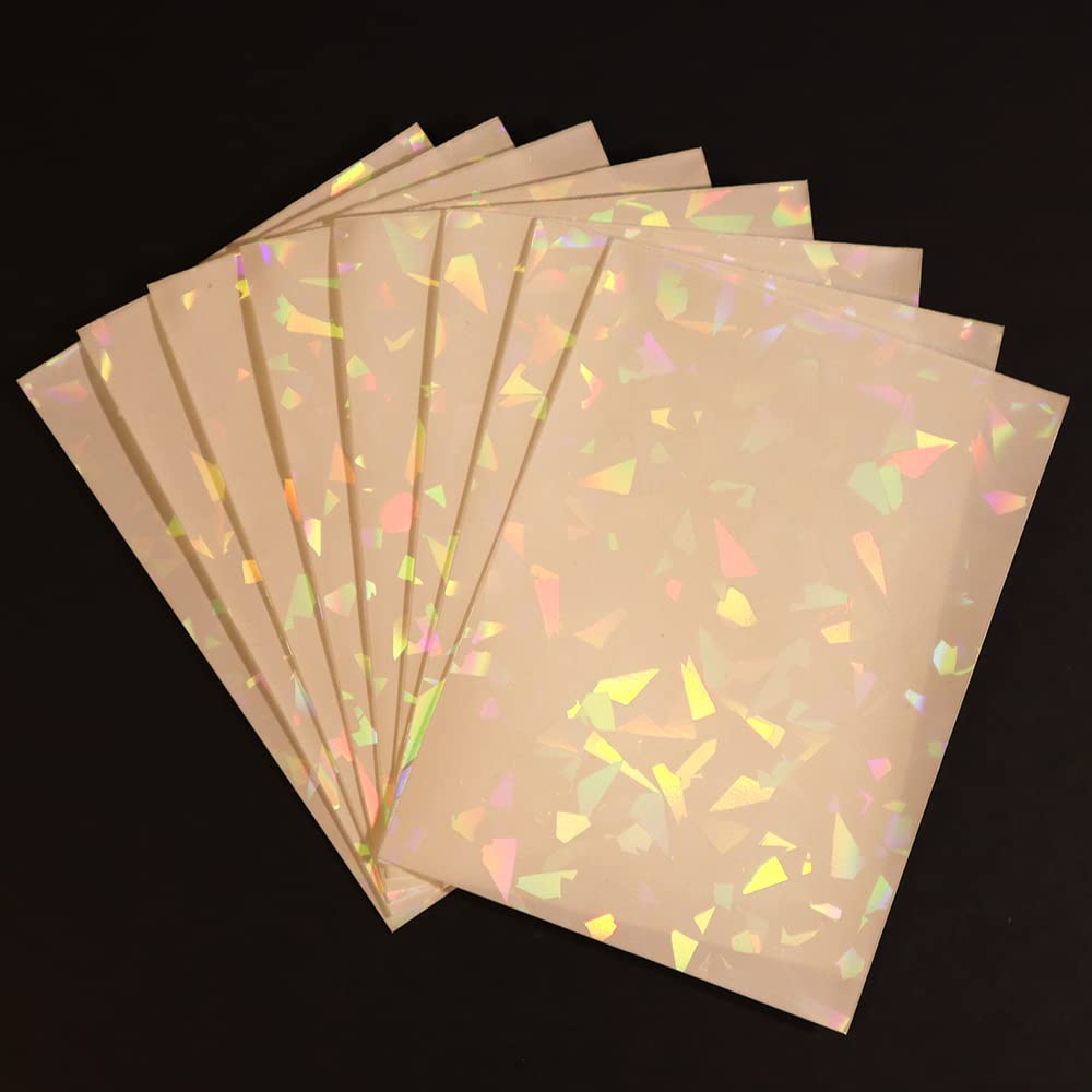 50PCS Premium GEM Laser Outer Matte Photo Holographic Card Sleeves Holo Card Cover Standard Size Shiny Foil Trading Card Sleeve Kpop Cartas Protector 66x91mm Suit Binders (White)