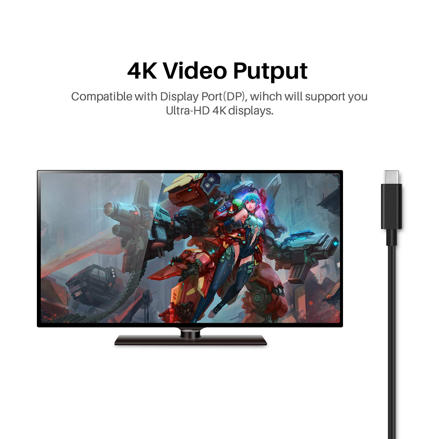 HUION Full-Featured USB-C to USB-C Cable USB 3.1 GEN 2 DP1.2 Supported Suitable for Kamvas 12/13/16(2021)/22/24/22 Plus/24 Plus/Pro 13 (2.5K)/Pro 16 (2.5K)/Pro 16 (4K)/Pro 16 Plus (4K)/Pro 24(4K)