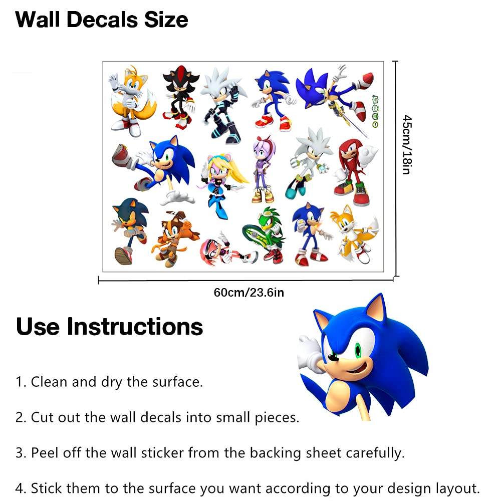 Sonic Wall Sticker Children's Cartoon Bedroom Background Wall Decoration Self-Adhesive Wall Sticker PVC