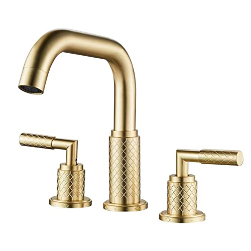 3 Hole Bathroom Basin Faucet Brass Bathroom Faucets Basin Faucets-Brushed Gold