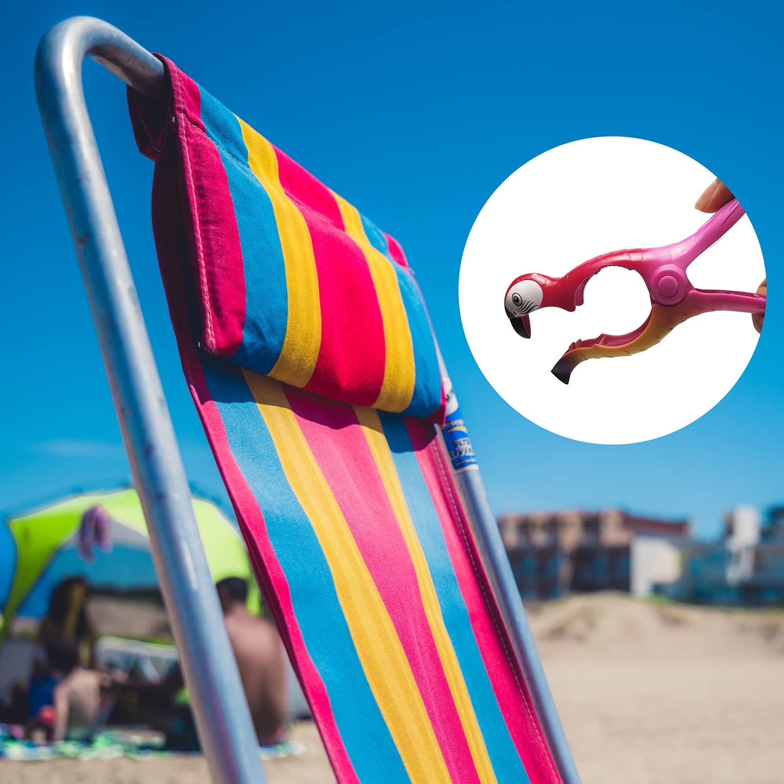 6 Pieces Beach Towel Clips, Flip Flop Towel Holders, Flamingo Chair Clips, Parrot Clips, Clothes Pins in Prefect Size for Pool Loungers Blanket