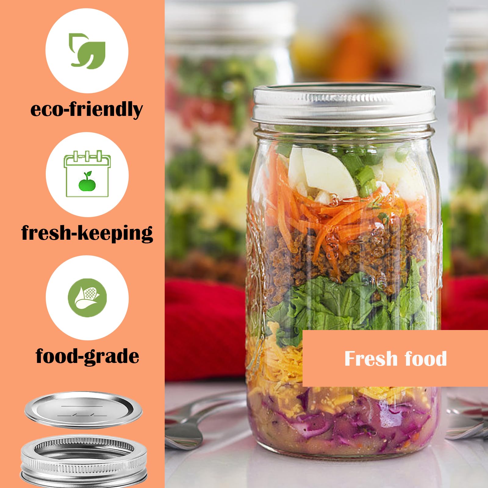12 Pcs Antirust Regular Mouth Mason Jar Lids with Rings for Vacuum Sealer, Ball, Kerr Jars Canning Lids with Rings, Set of 6