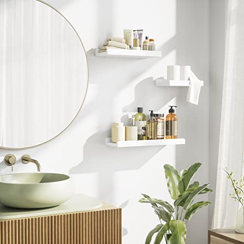 Alsonerbay White Floating Shelves, Floating Shelves Wood for Wall Storage, Wall Shelf for Bedroom, Living Room, Bathroom, Kitchen, Office and More, Set of 3