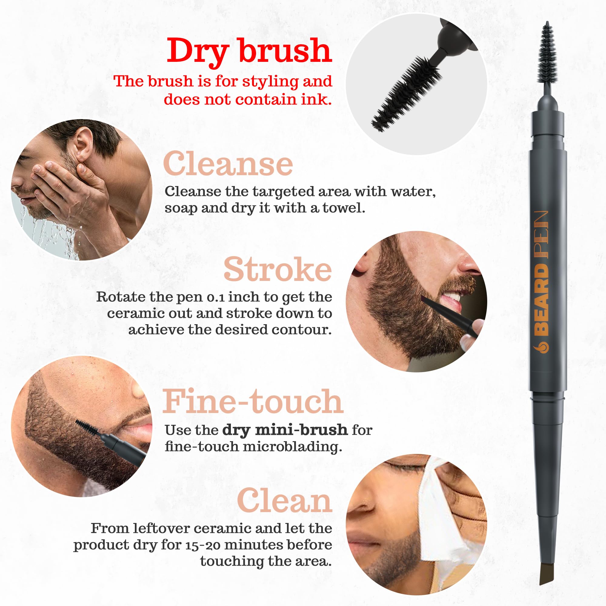 Beard Pen Filler for Men - Barber Styling Grooming Pencil - Waterproof Proof, Sweat Proof, Long Lasting Solution with Natural Finish - Cover Beard and Scalp Patches in Seconds - Jet Black 1 Pack