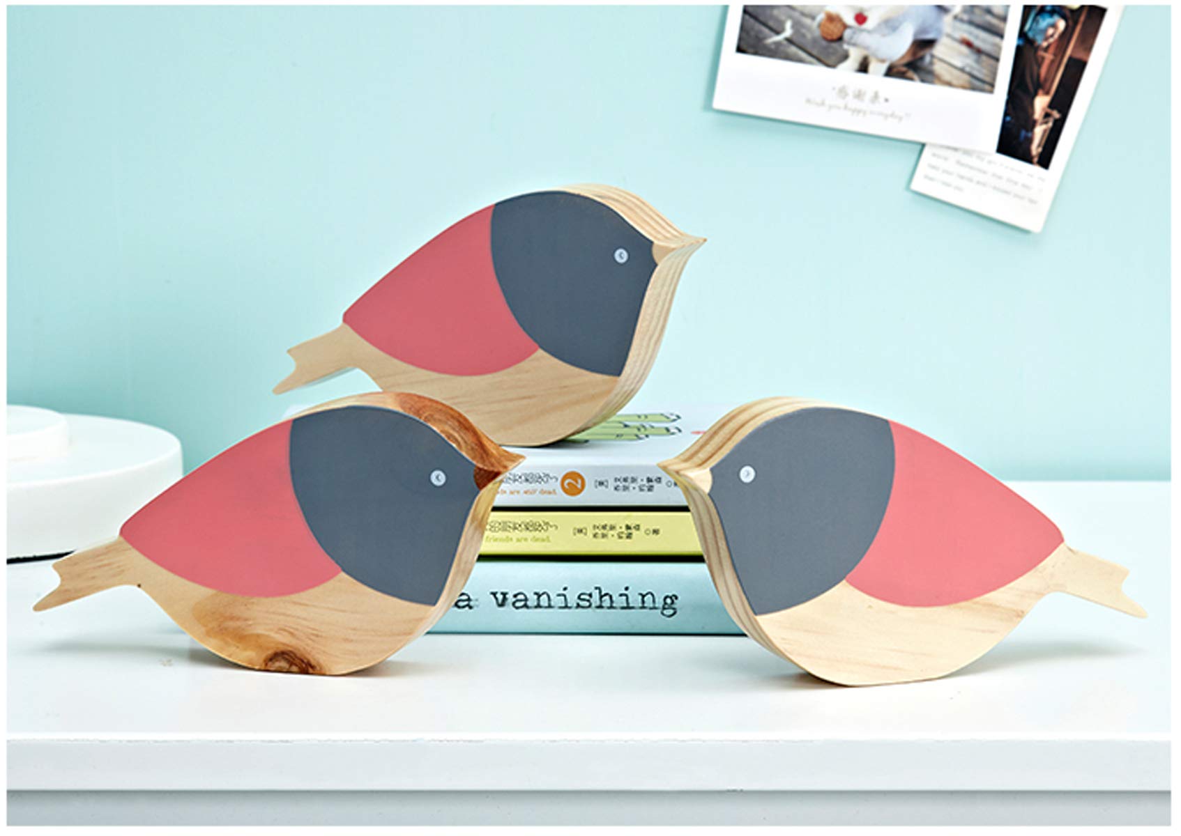 Wooden Bird Statue Sculpture Nursery Room Decor Red Bird Tabletop Figurine Home Decoration Handmade Premium Kids Gifts
