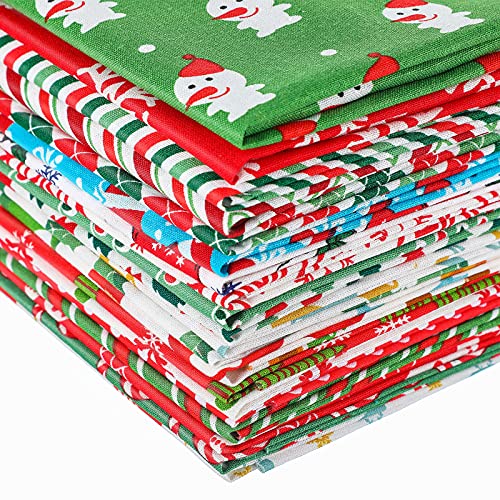 20 Pieces Christmas Cotton Fabric Bundles Sewing Square Christmas Tree Patchwork Precut Snowflake Printed Fabric Scraps for DIY Sewing Quilting Christmas Dress Apron Crafts (10 x 10 Inch)