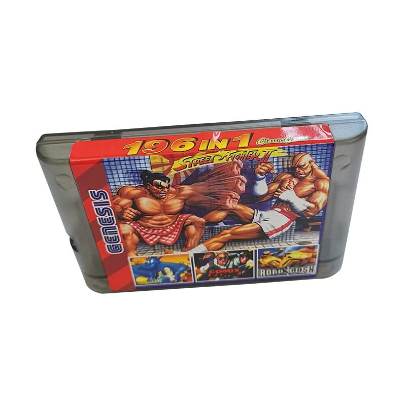 196 in 1 - 16 Bit MD Game Card For Sega Mega Drive For Sega Genesis and for Original Console (Clear Black)