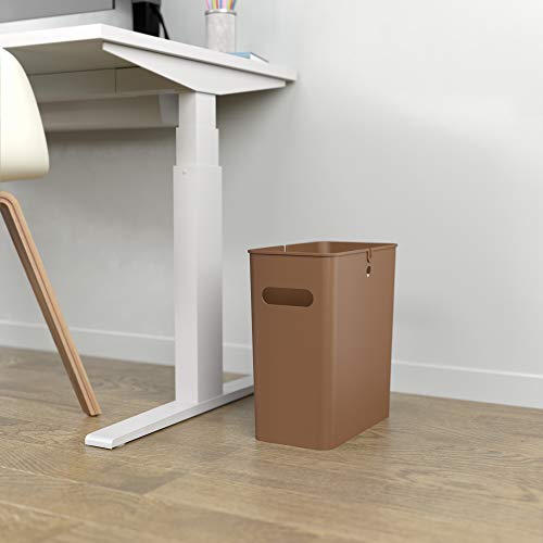 iTouchless SlimGiant 4.2 Gallon Slim Garbage Bin with Handles, 16 Liter Plastic Small Trash Can Hanging Wastebasket Magazine/File Folder Storage Container Home, Office, Bathroom, Kitchen, Toffee Brown