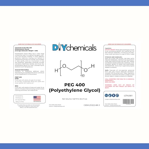 DIYChemicals Polyethylene Glycol PEG 400 for Industrial Manufacturing, Fog Machines, Antifreeze, Solvent, Humectant β Non-Toxic, Odorless, Bulk - 1 Quart