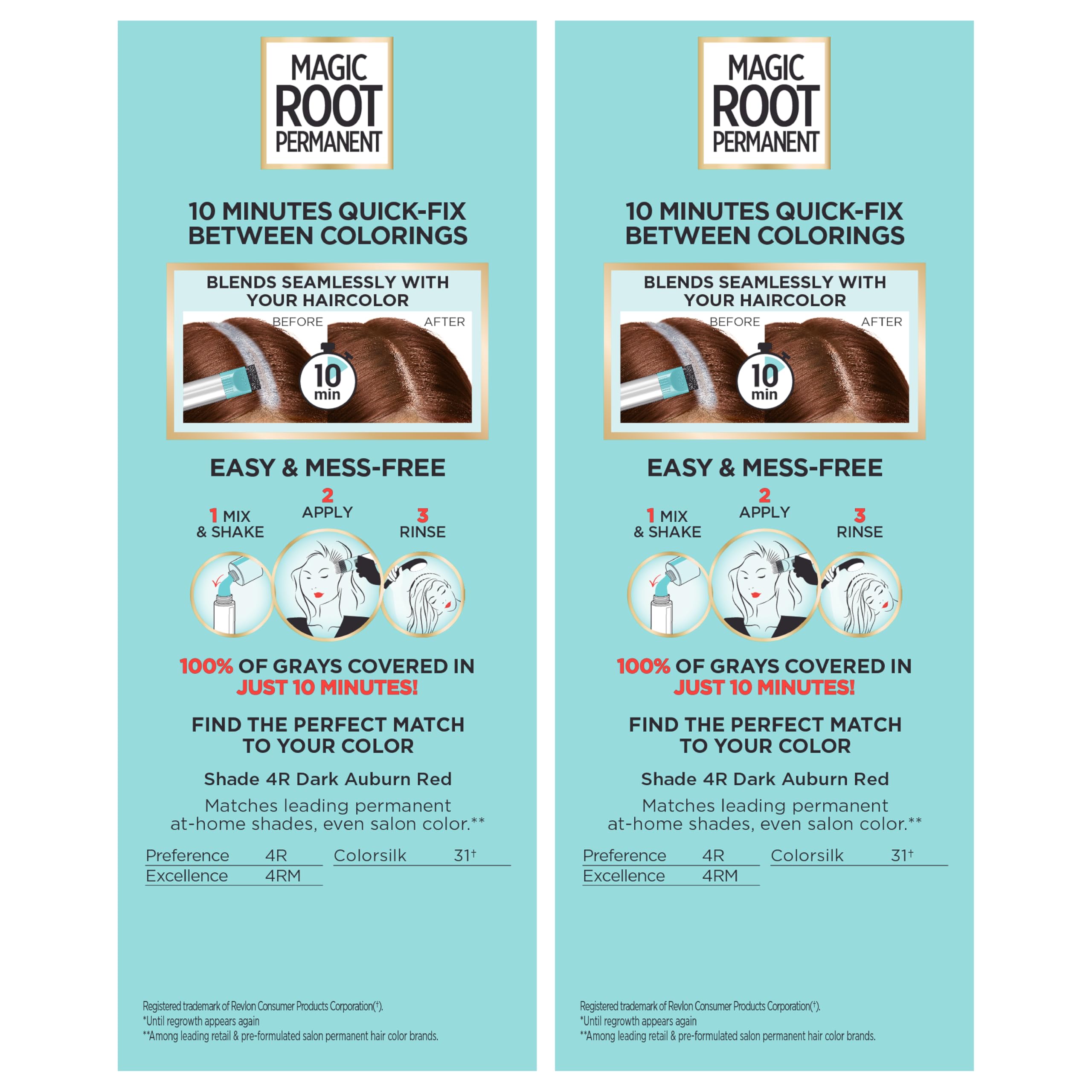 L’Oréal Paris Magic Root Permanent Hair Color, 10 Minute Hair Dye Kit to Rescue Roots with 100% Gray Hair Coverage, 4R Dark Auburn Red, 2 Pack (Packaging May Vary)
