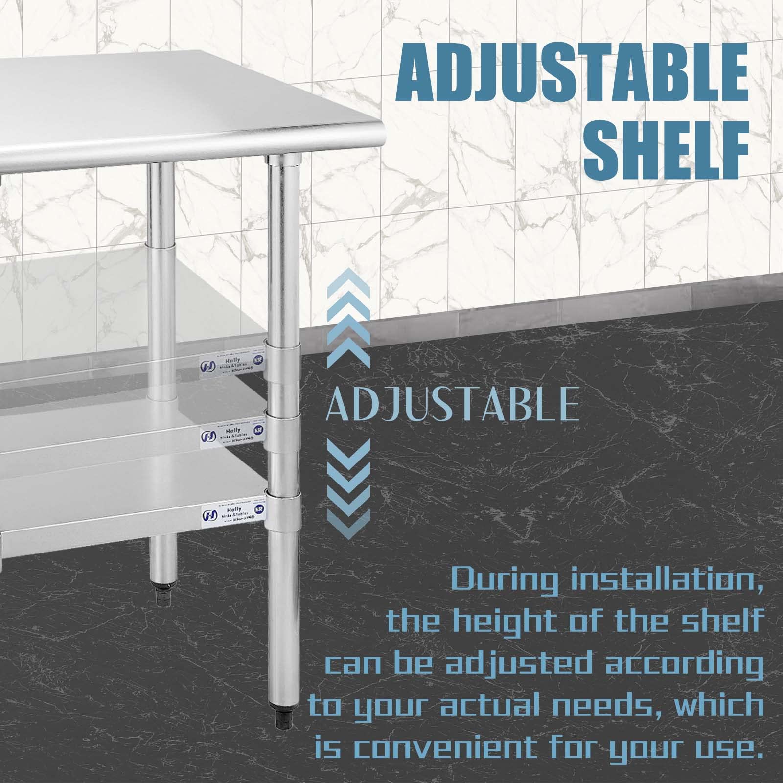 HALLY Stainless Steel Table for Prep & Work 24 x 36 Inches, NSF Commercial Heavy Duty Table with Undershelf and Galvanized Legs for Restaurant, Home and Hotel