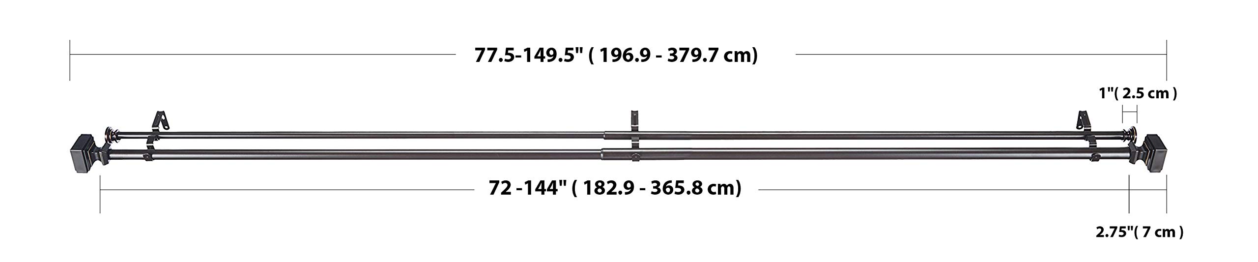 Amazon Basics 1" Double Curtain Rod with Square Finials - 72" to 144", Dark Bronze (Espresso)