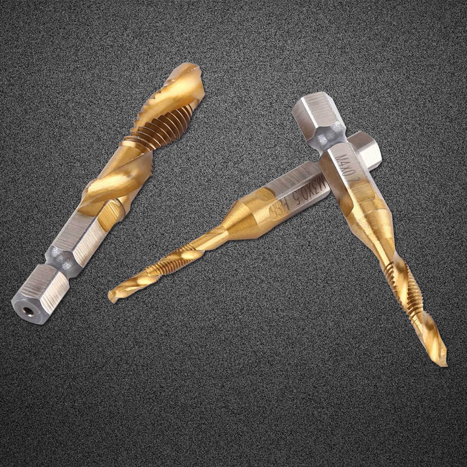 6Pcs 1/4" Hex Shank Screw Tap,M3-M10 Hss Spiral Thread Drill Bits, Coated Composite Drilling Screw Tapping Bits Tool Set Kit