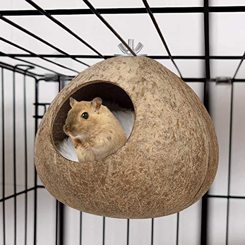 POPETPOP Nest for Birds Winter Warm Bird Nest House Natural Coconut Shell Simulation Birdhouse Grass Bird Hut Parakeet Nesting Box (No Blanket