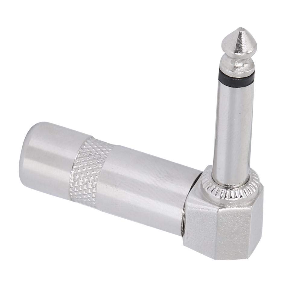 5pcs Right Angle Mono Phone Plug,90 Degree 6.35mm (1/4 Inch) L-Shape Guitar Audio Jack Connector Microphone Cable Terminal