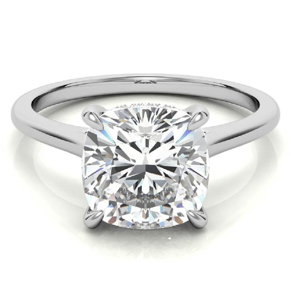 10K Solid White Gold Handmade Engagement Rings, 2 CT Cushion Cut Moissanite Diamond Solitaire Wedding/Bridal Rings for Her/Women, Minimalist Ring Anniversary Ring For Gift (12)