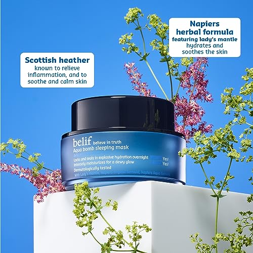 belif Aqua Bomb Sleeping Mask - Korean Jelly Night Cream, Skin Barrier Repair Overnight Moisturizer, Lightweight, Hydrating & Plumping, Napiers Herbal Formula, 1.6 fl oz