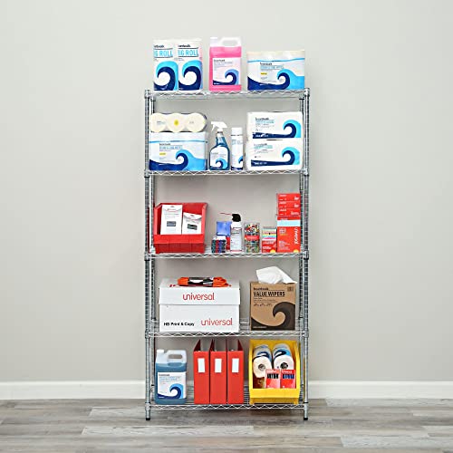 Alera ALESW853614SR Residential Wire Shelving Five-Shelf 36w x 14d x 72h Silver