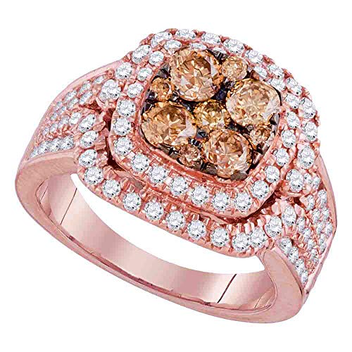 14kt Rose Gold Round Brown Diamond Cluster Bridal Wedding Engagement Ring 2 Cttw