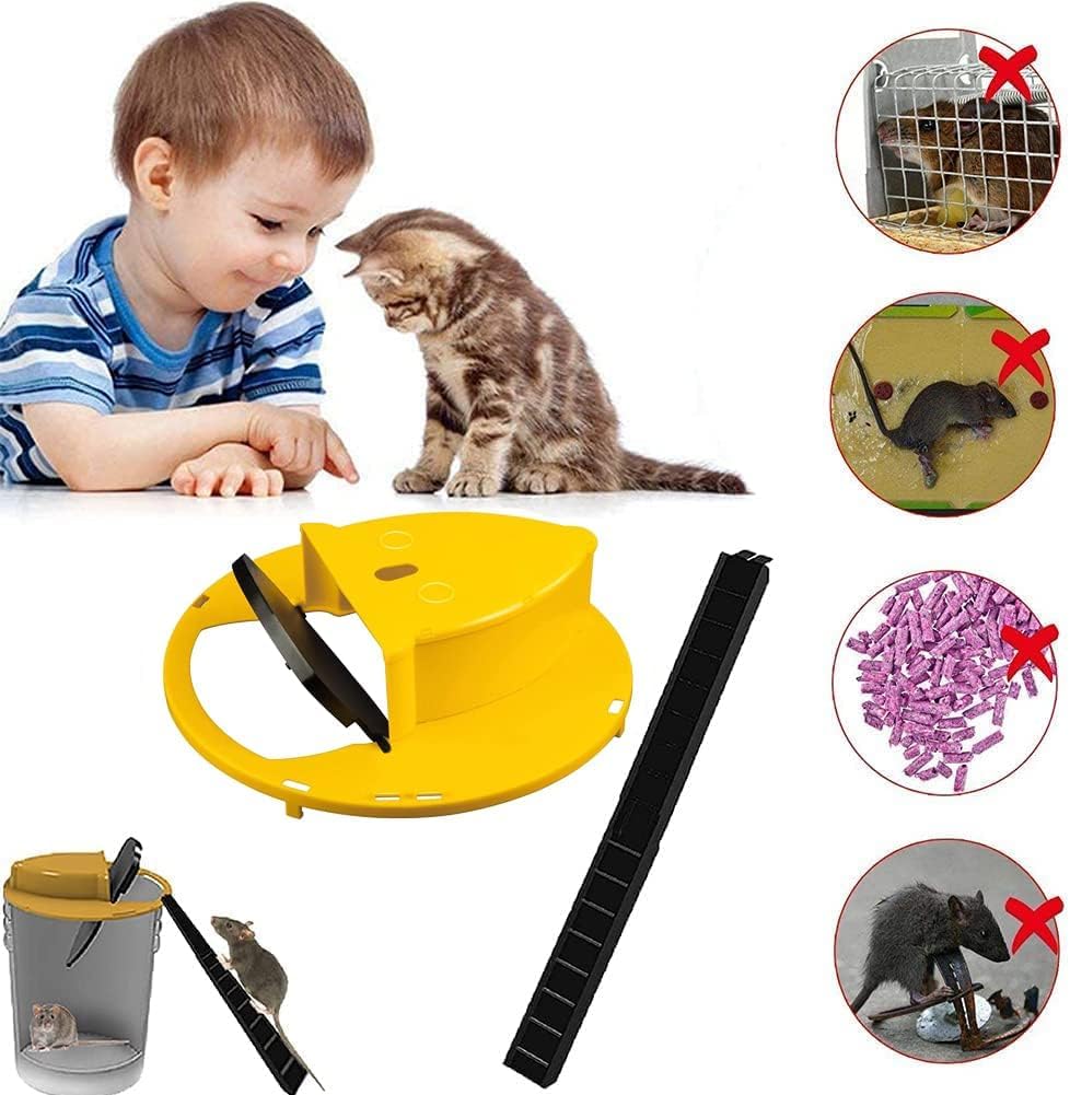 2 Pack Mouse Trap Bucket, Multi-Catch, Auto-Reset Bucket Lid Mouse Trap, Humane or Lethal, Flip Lid Mouse Traps Auto Reset, Indoor Outdoor, 5 Gallon Bucket Compatible (Without Barrel)