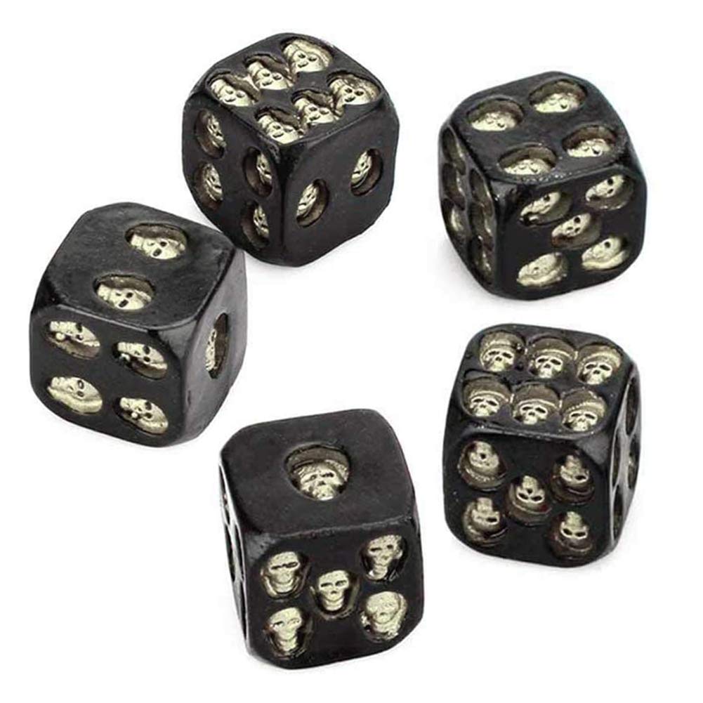 5pcs/Set Black Mini Skull Dice Six Sided Resin Skull Dice for Party Playing Drinking Death Table Game Party Halloween Festival Bar Game Toy Tool (Silver)