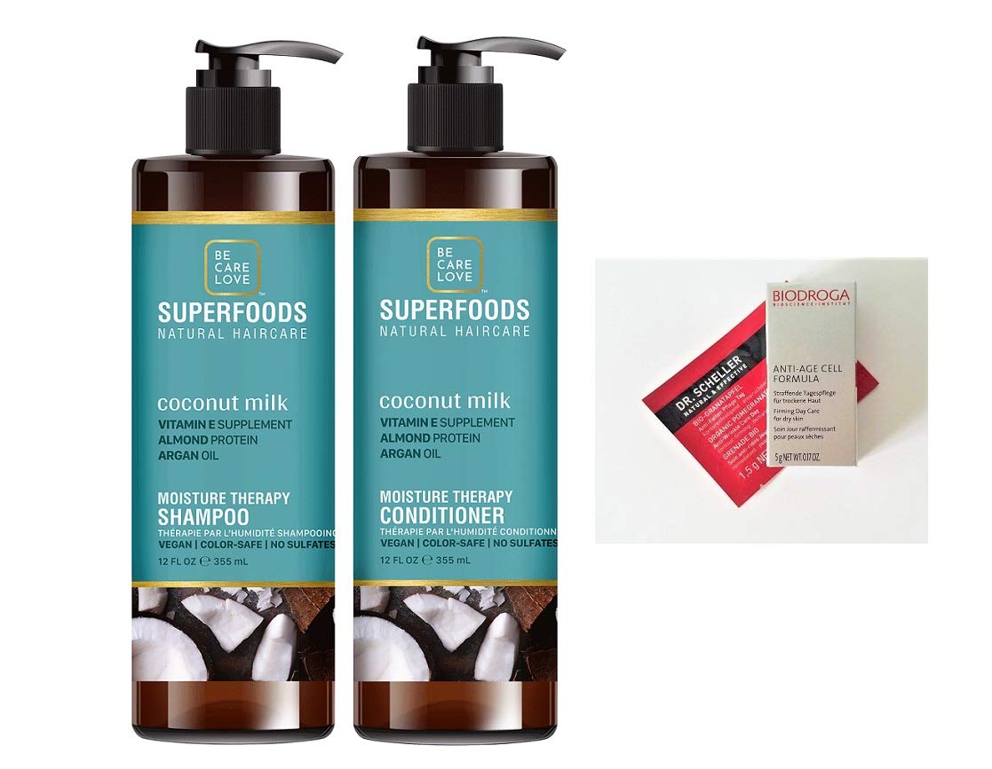 BCL Be Care Love Superfoods Coconut Milk Weightless Moisture Therapy Shampoo and Conditioner Duo 12 oz each (+ 2 Free Samples)