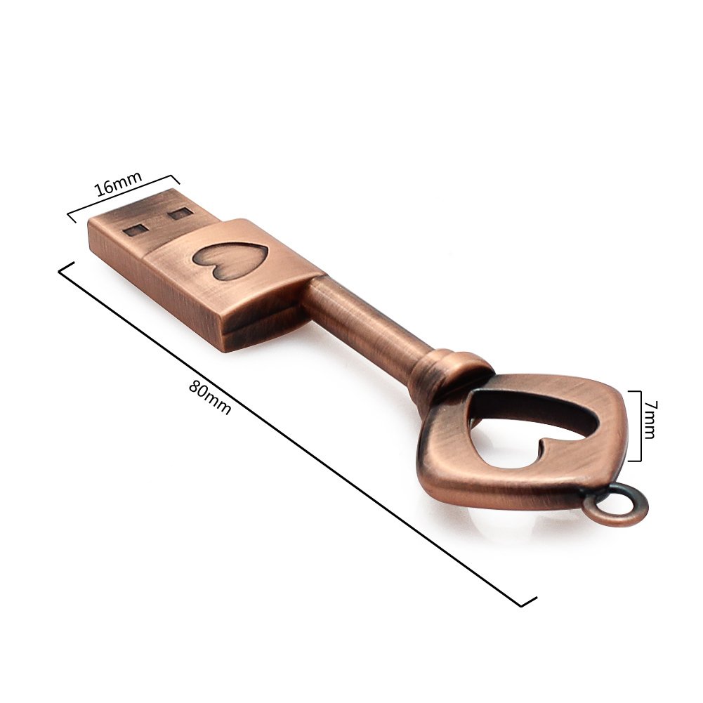 64GB USB 2.0 Flash Drive Metal Heart Key Ring Shape Waterproof Keychain USB Pen Drive Memory Stick Thumb Drives Pendrive