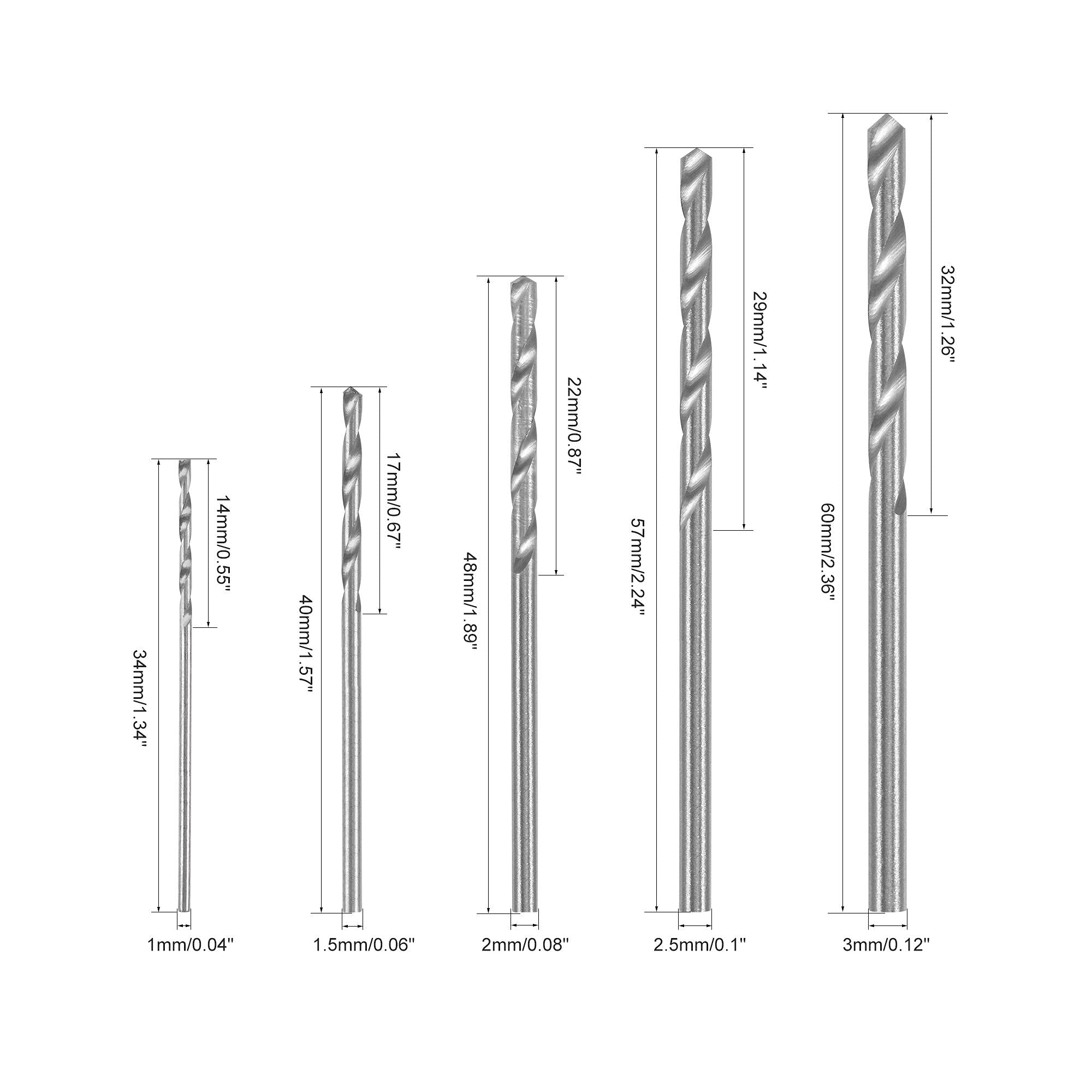 uxcell High Speed Steel Straight Shank Twist Drill Bit Set, Spiral Rotary Tool 1mm-3mm Drilling Dia