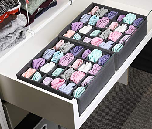 Simple Houseware 2 Pack Closet Socks Organizer, 24 Cell Drawer Divider, Dark Grey