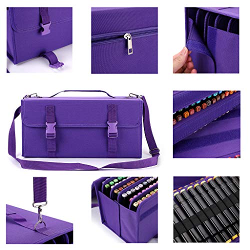 BTSKY New 171 Slots Marker Case Lipstick Organizer-Canvas Markers Holder for Markers and Sketch Markers Purple