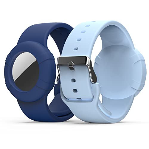 Air Tag Bracelet For Kids(2 Pack), Soft Silicone Air Tag Wristband Kids, Lightweight GPS Tracker Holder Compatible with Apple Airtag Watch Band for Child (Baby Blue & Navy Blue)