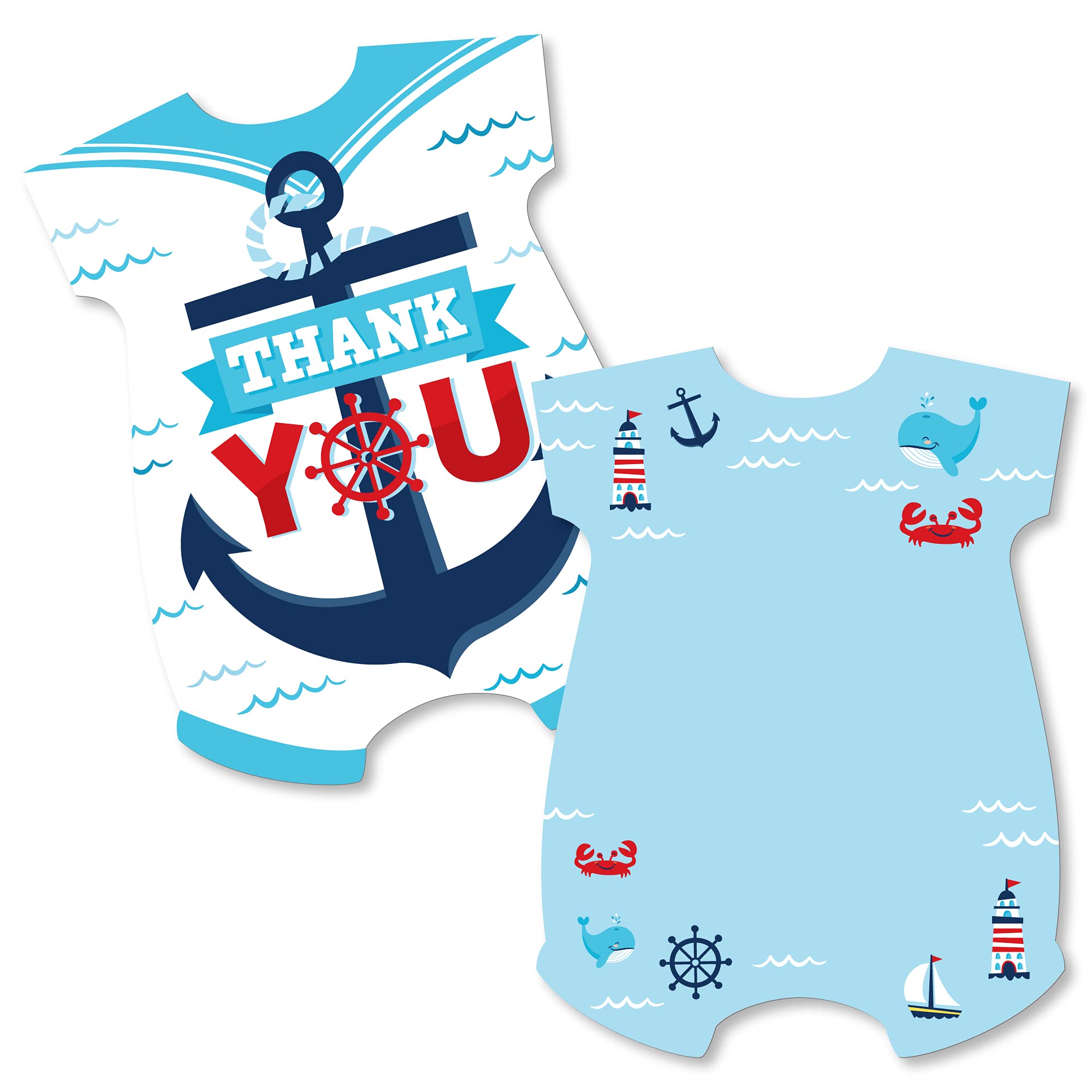 Big Dot of Happiness Ahoy Itās a Boy - Shaped Thank You Cards - Nautical Baby Shower Thank You Note Cards with Envelopes - Set of 12