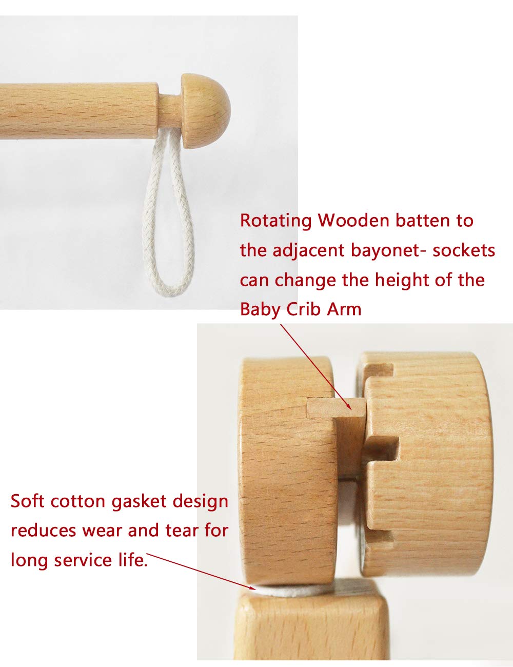 AONTUS Baby Crib Mobile Arm Infant Bed Decoration Hanger 100% Natural Beech Wood Holder Arm