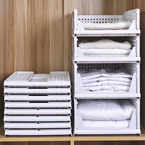 4-Pack Foldable Wardrobe Storage Box,Stackable Clothes Drawer Organizer,Closet Container Bin,Plastic Closet Organizer Basket,Collapsible Large Capacity Shelves Storage Bin for Office, Kitchen,Bedroom