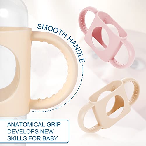 2pcs Baby Bottle Handles for Dr Brown Narrow Baby Bottle, Soft Comfortable Material Silicone BPA Free for Dr Brown Bottle with Easy Grip Handle Over Six Months Baby (Light Pink, Creamy White)