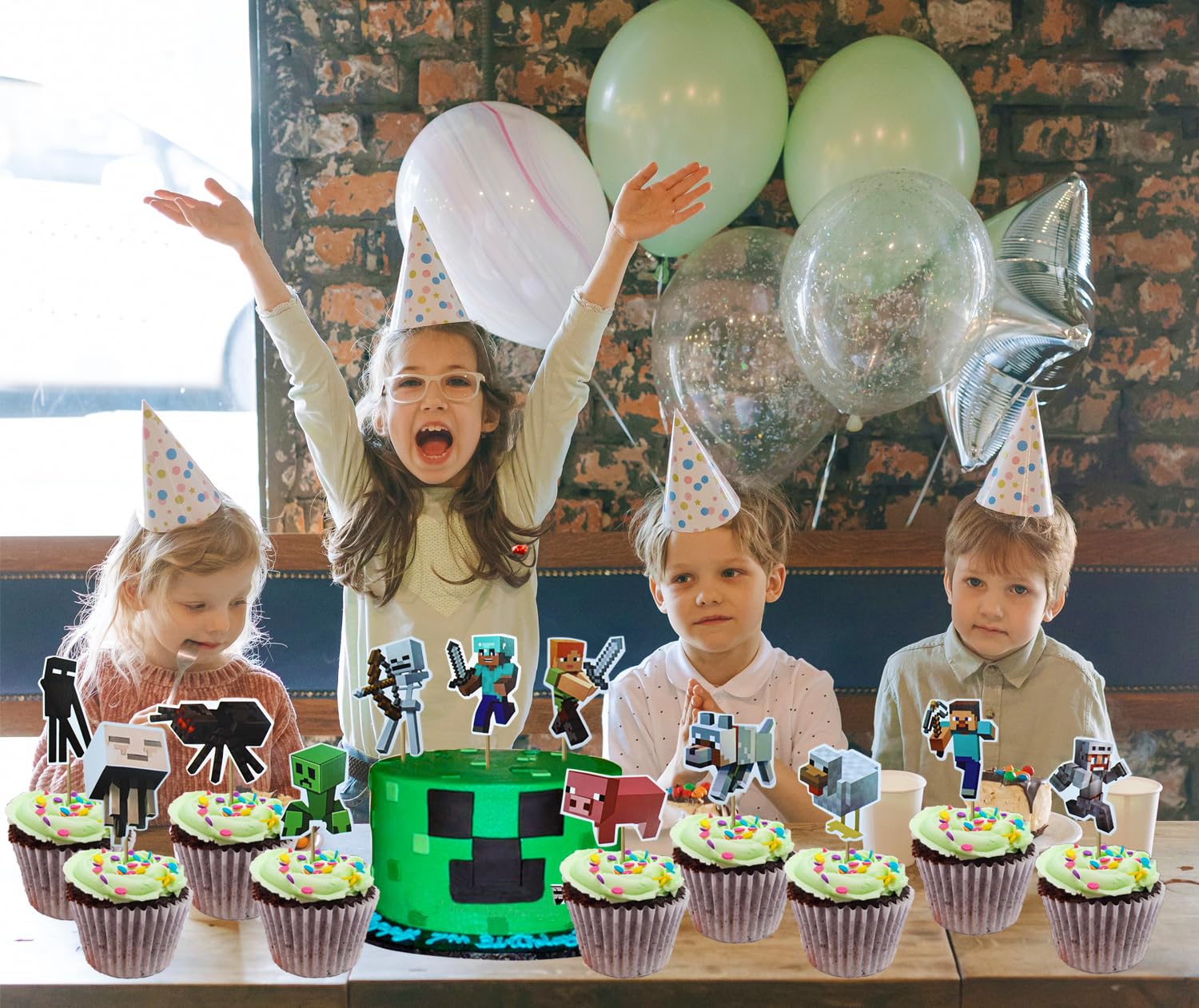 12 pcs Pixel Style Cake Toppers for Miner Party Cake Decorations, MC Game Lovers' Birthday Cupcake Toppers, Designed for Game Lovers, Game Party Decorations Supplies