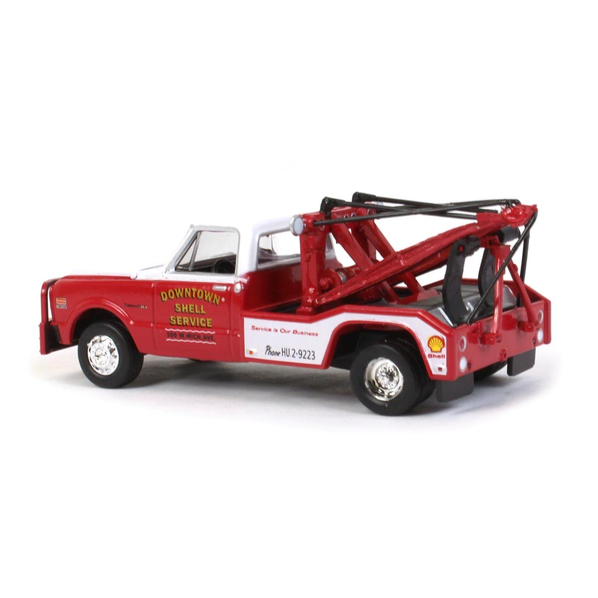 1972 Chevy C-30 Dually Wrecker Tow Truck Red and White Downtown Shell Service Dually Drivers Series 8 1/64 Diecast Model Car by Greenlight 46080 B