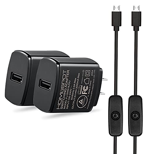 5V3A Power Supply by MakerSpot with Switch 2.5A 2A 1.5A 1A Fast Rapid Charge AC Adapter w/ 1.5m Extra Long On Off Power Switch Micro USB Cable for Raspberry Pi 3 Model B/B+ Plus (2 Pack)