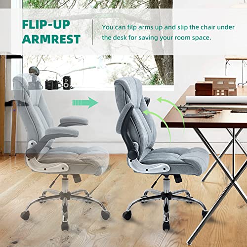 SEATZONE Home Velvet Office Chair, Comfortable Fabric Computer Desk Chair with Wheels, Executive Chair with Adjustable Height and Lumbar Support, Grey