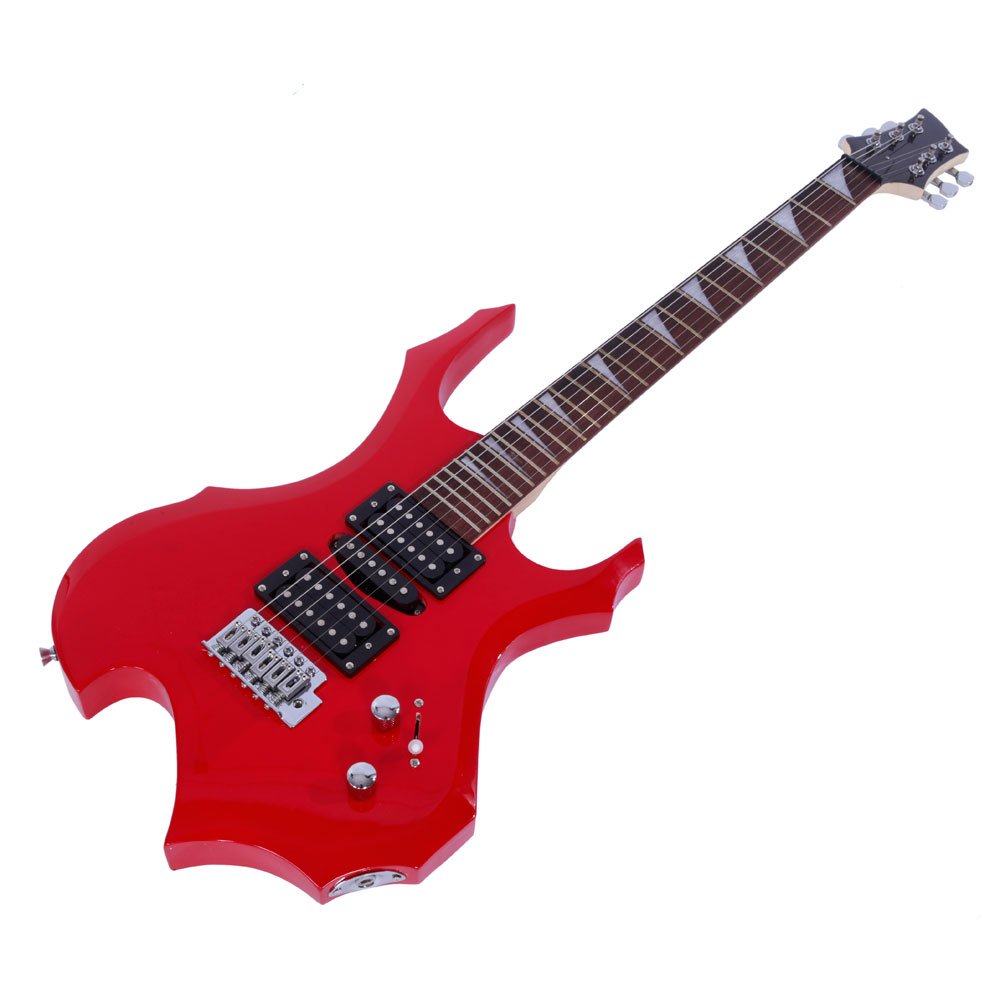 36“ Beginner Flame Shaped Electric Guitar Starter Kit, w/Guitar Bag,Shoulder Strap,Amp Wire,Tremolo Arm, Plectrum (Red)