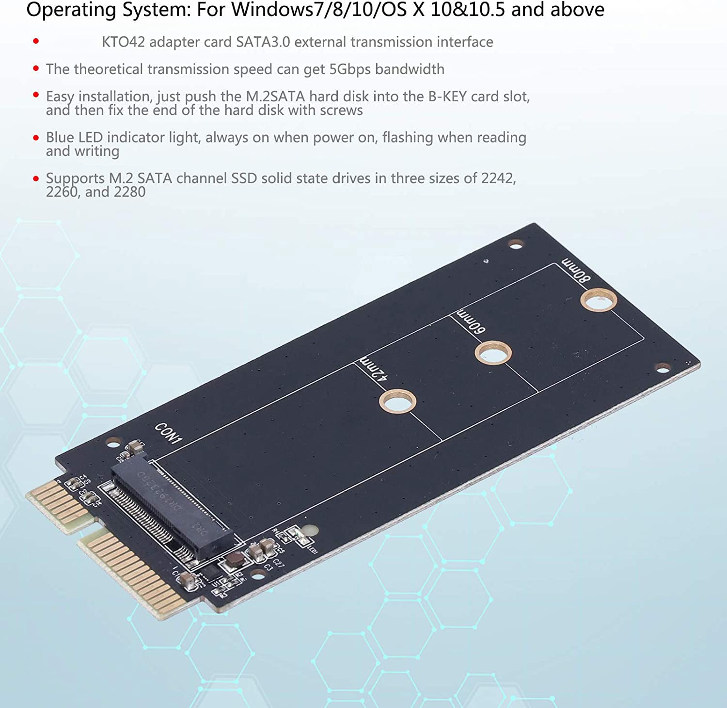 eboxer-1 SATA to M.2 Adapter Card, with LED Indicator Light, 5Gbps Transmission Speed, for Windows, for iOS