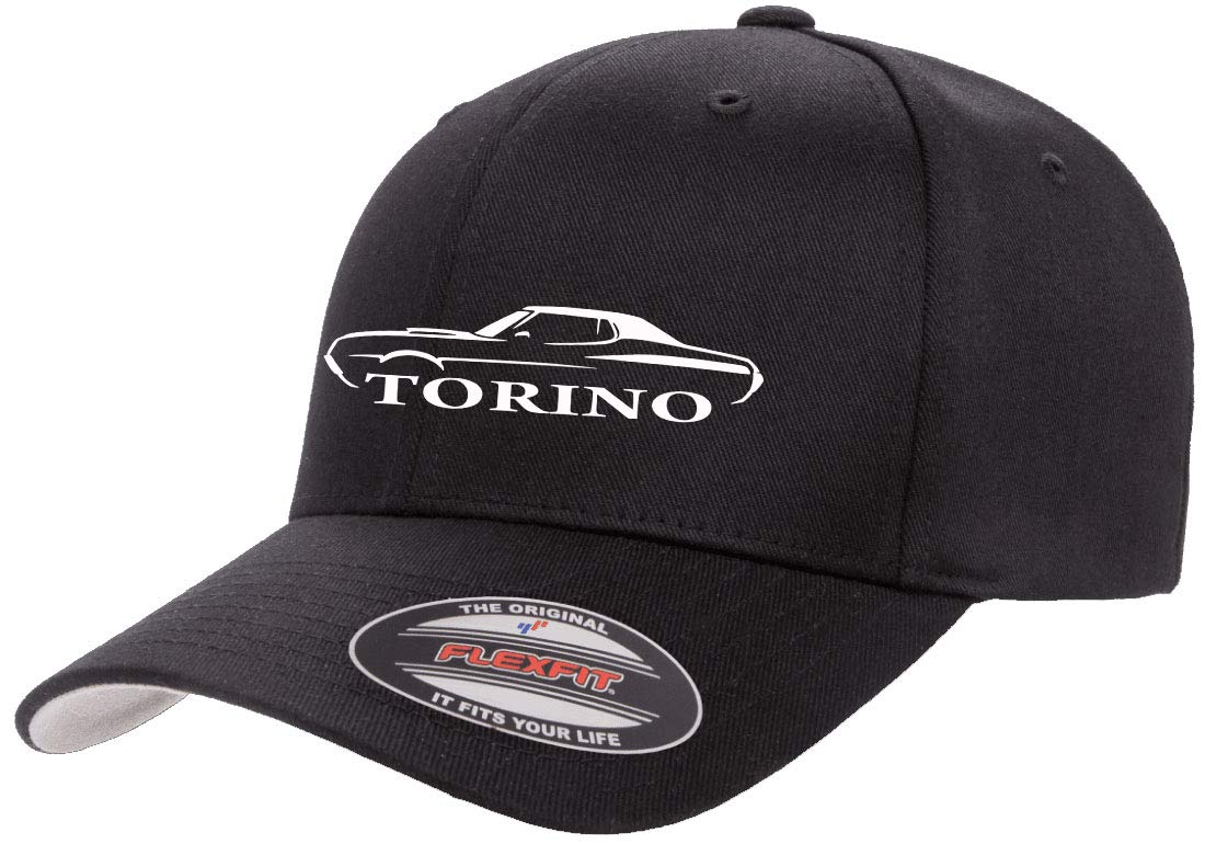 1972 Ford Torino Coupe Outline Design Flexfit 6277 Athletic Baseball Hat Cap Black L/XL