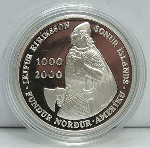2000 No Mint Mark Iceland Leifur Eiriksson Commemorative Proof Silver Dollar - US Mint DCAM -