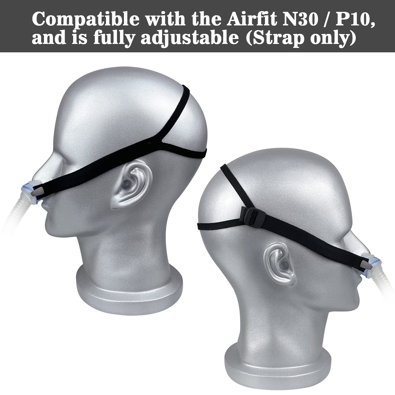Airfit N30 P10 Headgear Straps Fully Adjustable CPAP Replacement Supplies Upgraded Headgear Straps for Resmed Airfit P10 N30 Airsense 10 Nasal Pillow Mask - 2 Pack Black