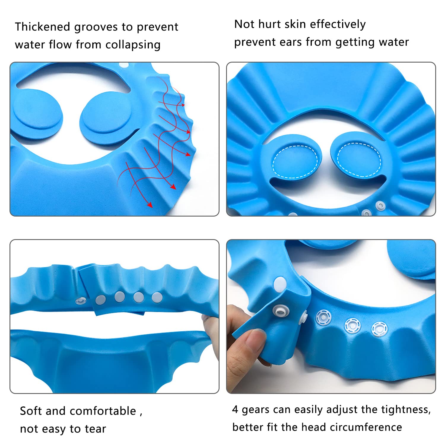 NEPAK 6PCS 3 Color Adjustable Bath Shampoo Cap,Baby Shower Cap,Adjustable Children's Sun Hat,Children's Shampoo Shield Hat with Ear Protection,Used for Baby Bath and Shampoo Safety