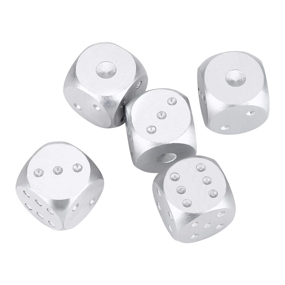 6 Sided Metal Dice Set, Dice Set with Storage Box Table Game Poker Games Dice Accessory (Silver Rectangular Box)