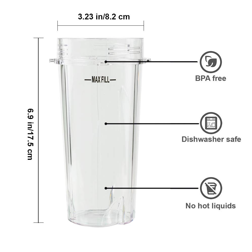 Blender Cups for Ninja Blender, 16OZ Cup with Sip Lids Compatible with Nutri Ninja Auto IQ Series Blenders
