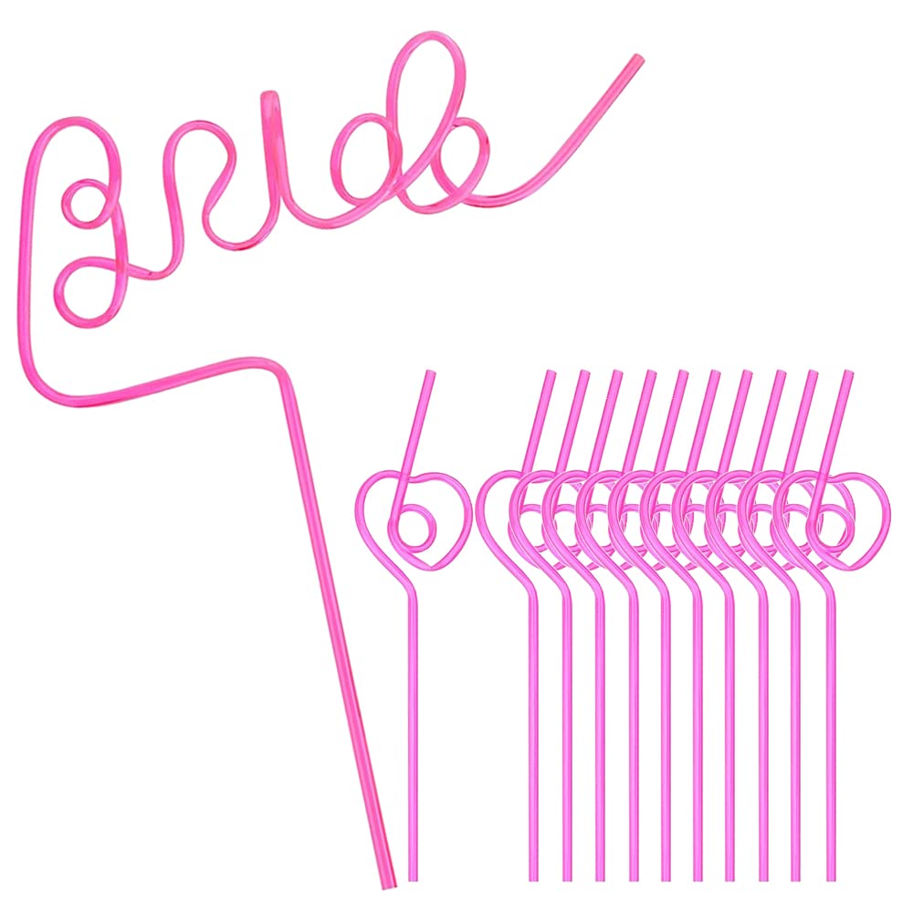 12 Pcs Reusable Bride Straws Bride Heart Shape Plastic Straws Bride to Be Straws for Bachelorette Bridal Shower Wedding Engagement Party Decorations Supplies